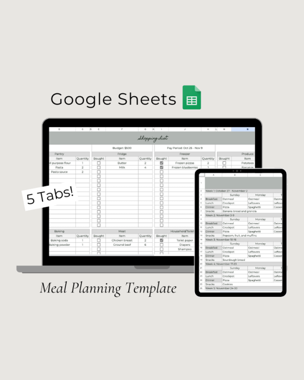 Free Google Sheets Meal Planner Template (5 Tabs!) - Little House Budget